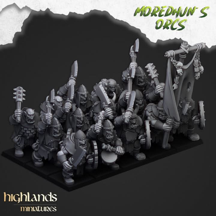 Highland Miniatures Ork Warriors with Hand Weapons and Shields