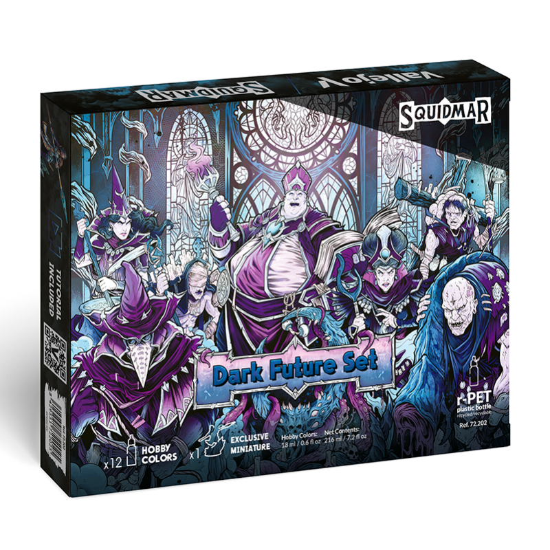 VALLEJO SQUIDMAR DARK FUTURE PAINT SET - 12 COLOURS + MINIATURE